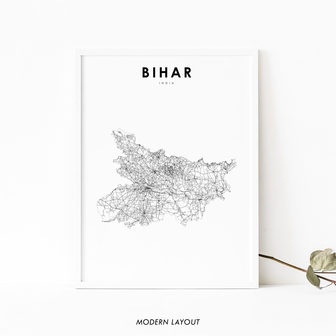 Bihar India Map Print, Road Map Art Poster, Bihāra Patna Gaya, City ...