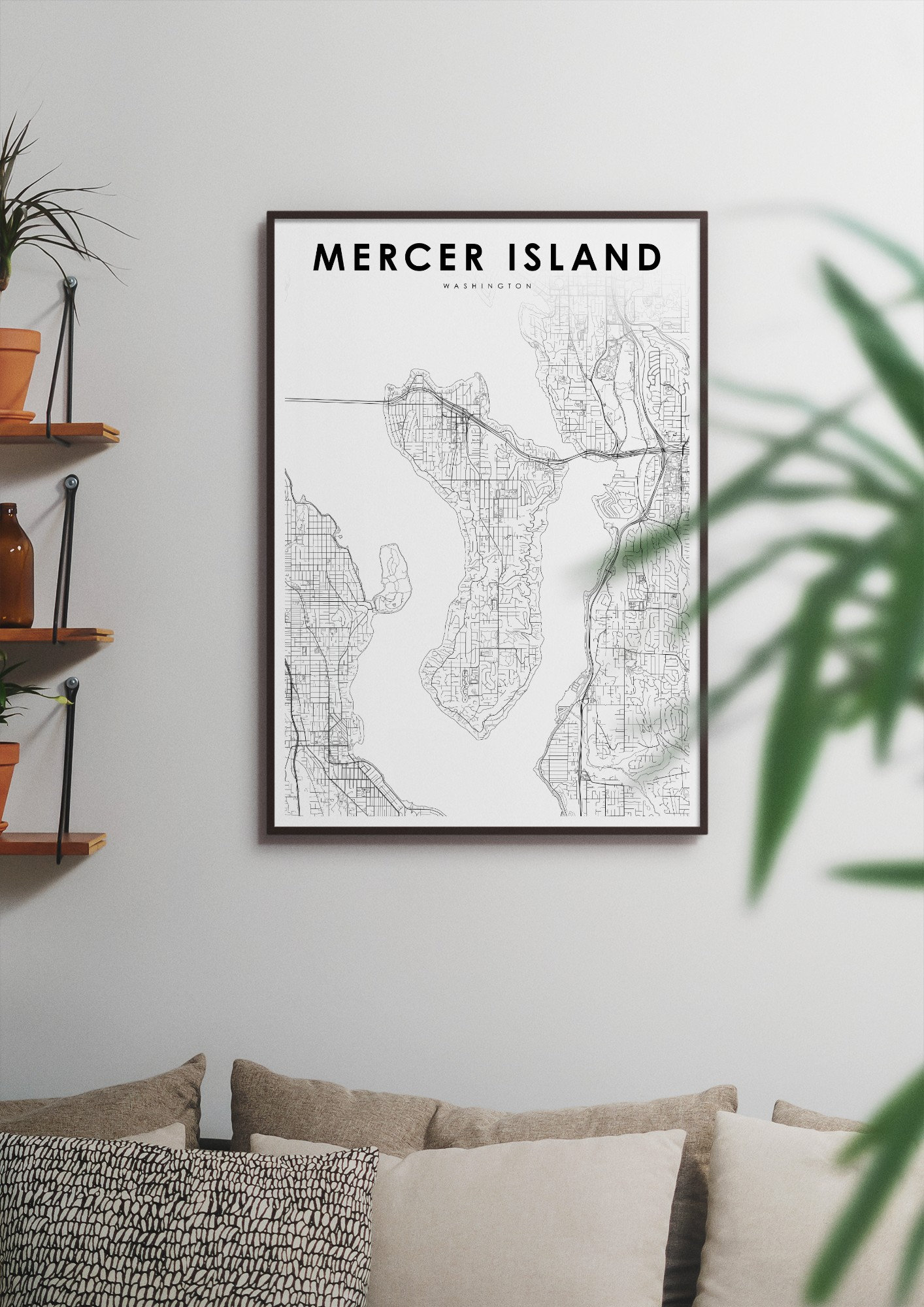 Mercer Island WA Map Print, Washington USA Map Art Poster, City Street ...