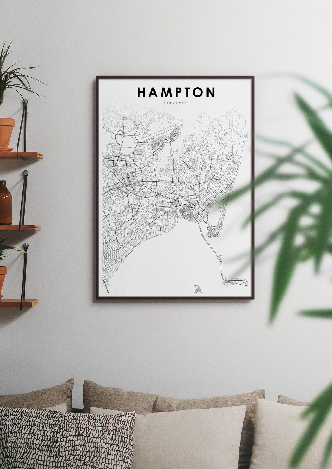 Hampton VA Map Print Virginia USA Map Art Poster Hampton - Etsy