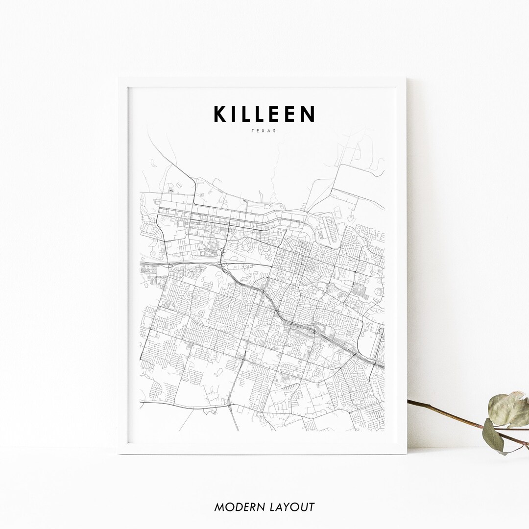 Killeen TX Map Print, Texas USA Map Art Poster, Fort Hood, City Street ...