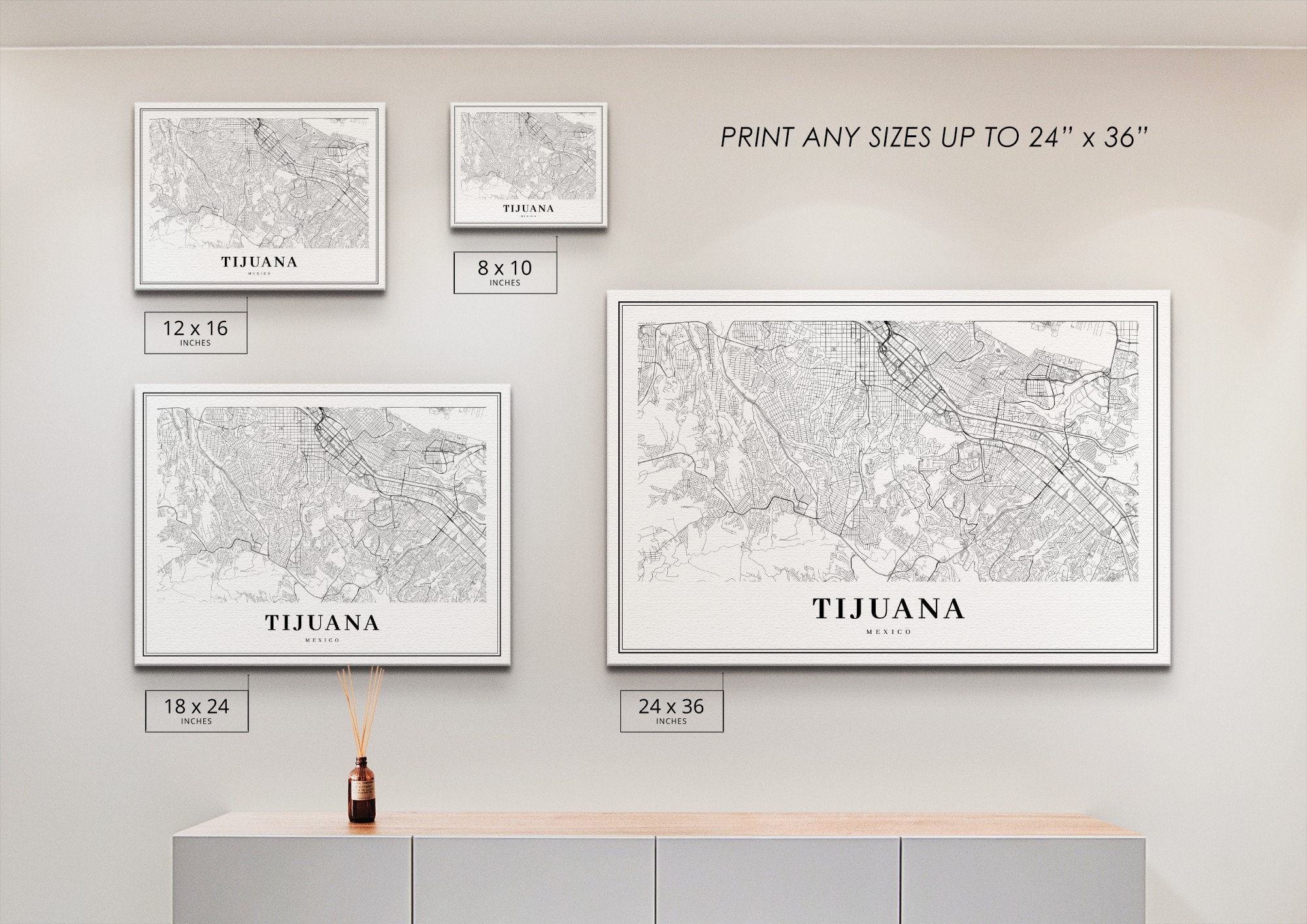 Tijuana Mexico Map Print, Map Art Poster, San Diego, Baja California ...