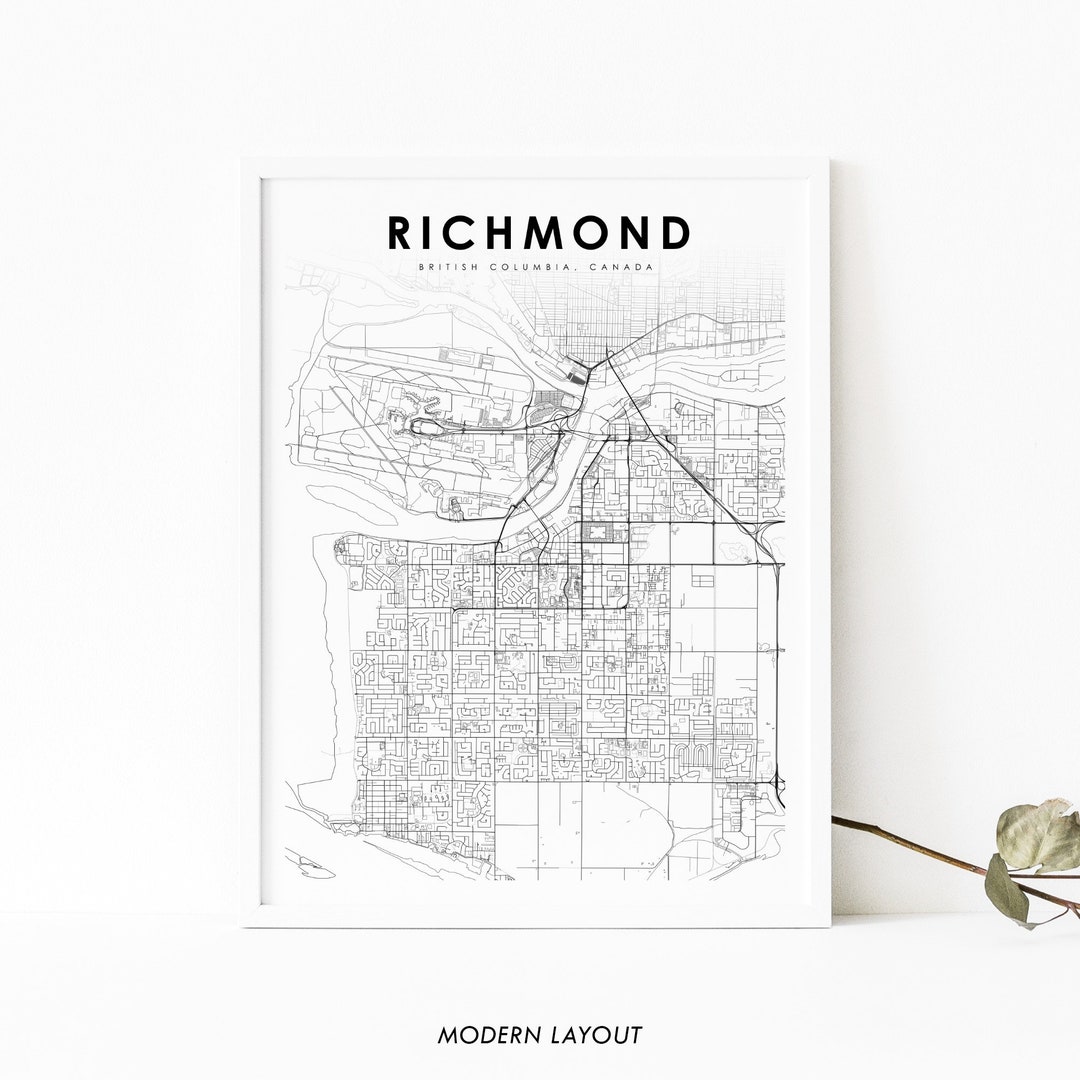 Richmond BC Map Print, British Columbia Canada Map Art Poster, City ...