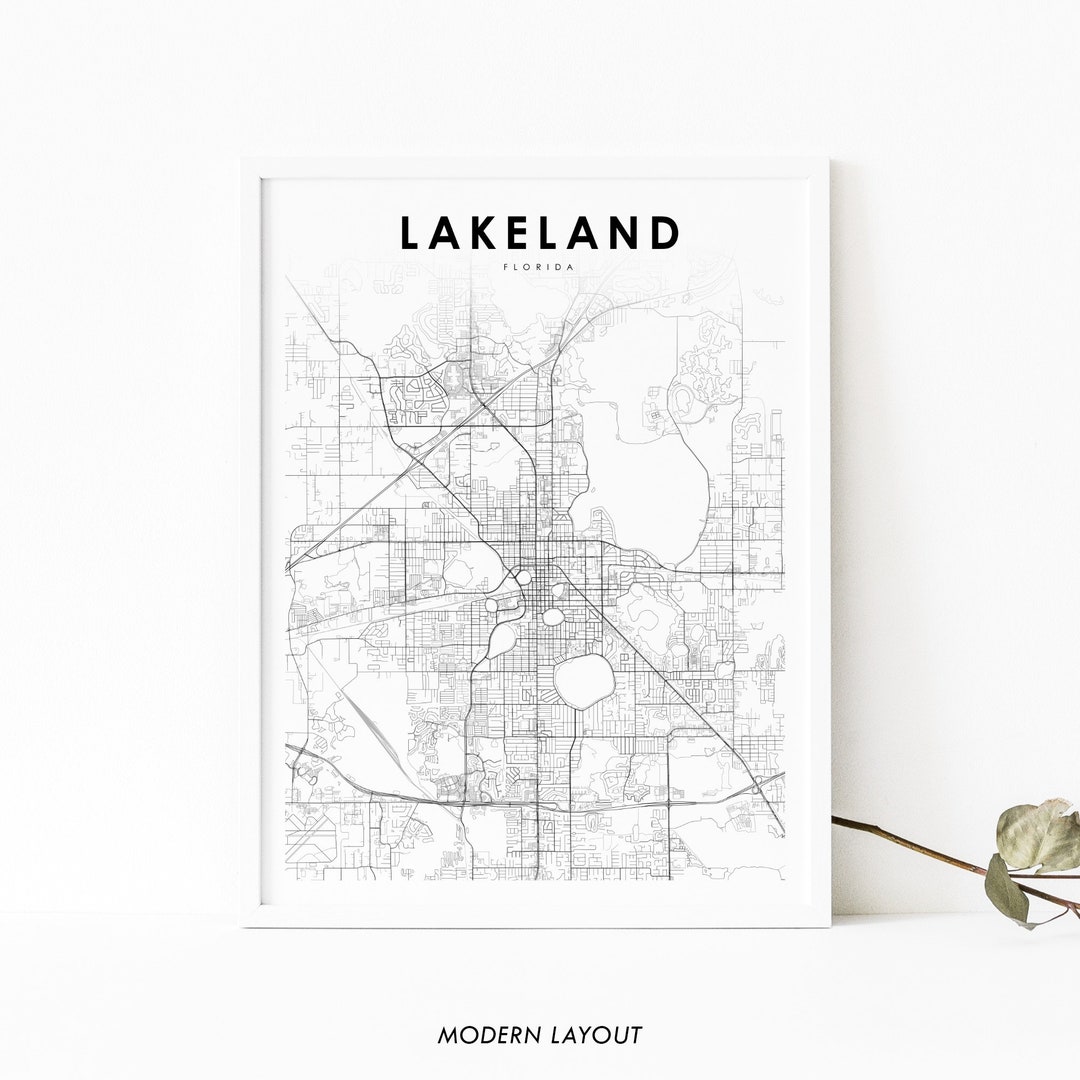Lakeland FL Map Print, Florida USA Map Art Poster, Polk County, City ...