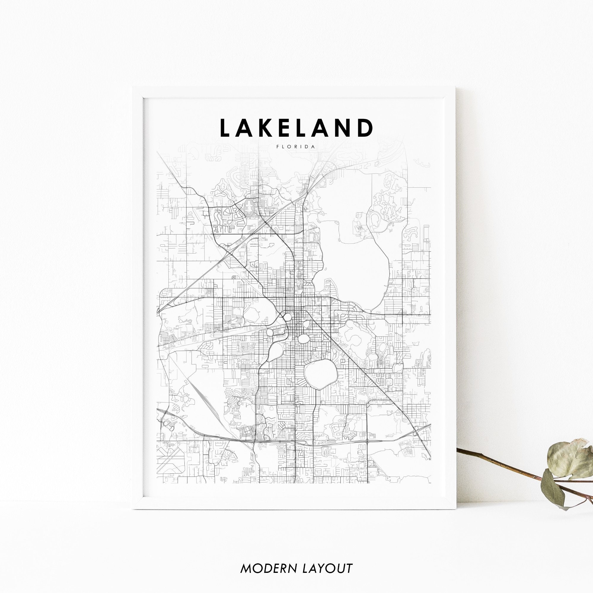 Lakeland FL Map Print Florida USA Map Art Poster Polk - Etsy