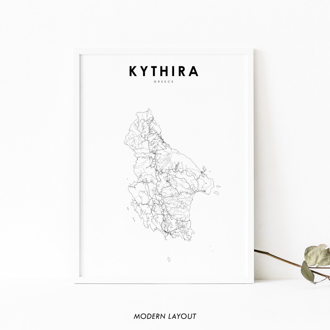 Kythira Greece Map Print, Map Art Poster, Cythera Κύθηρα Ελλάδα, City ...