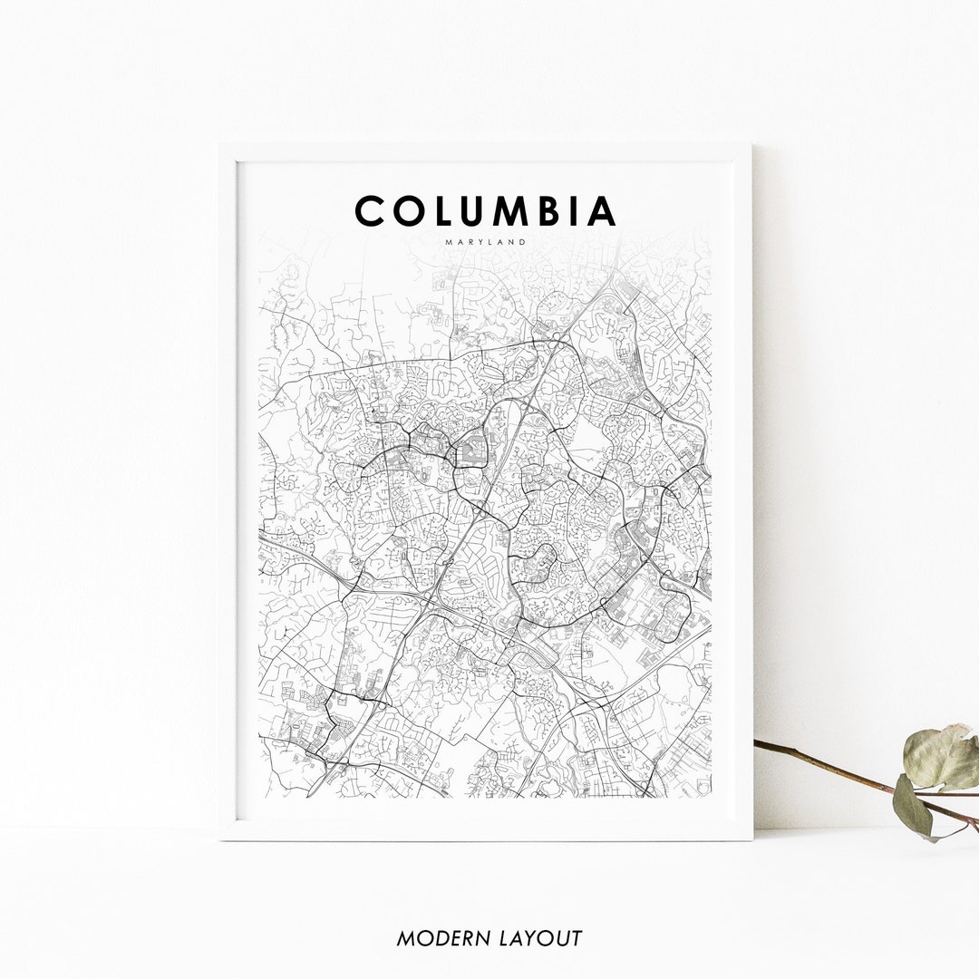 Columbia MD Map Print, Maryland USA Map Art Poster, City Road Street ...