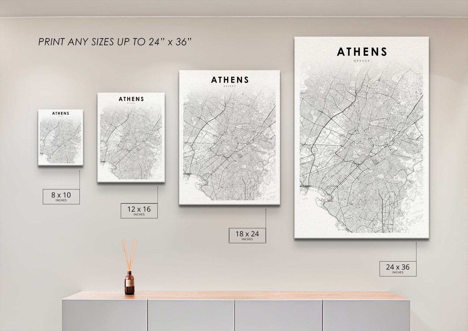 Athens Greece Map Print, Map Art Poster, Αθήνα Ελλάδα, City Street Road ...
