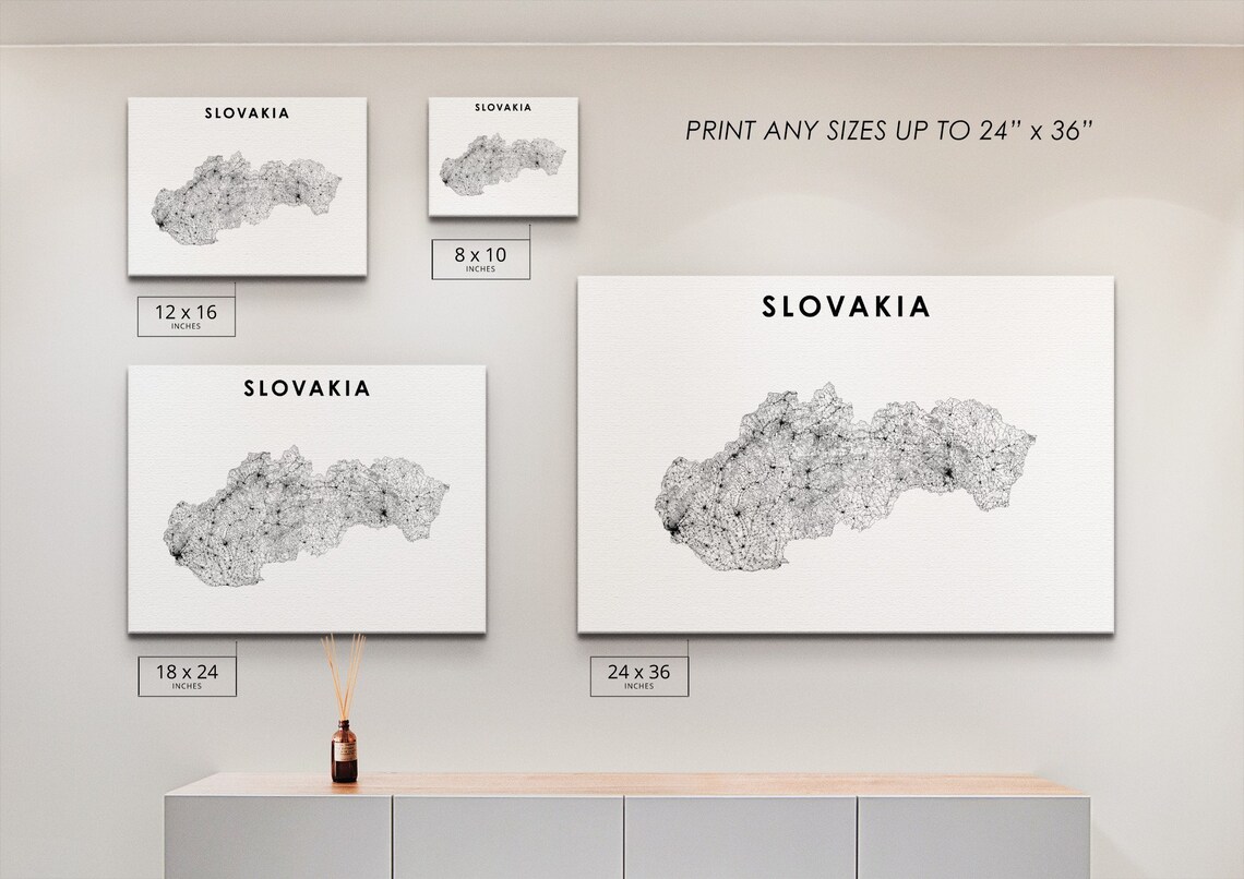 Slovakia Map Print, Road Map Poster, Slovak Slovenská Slovensko ...