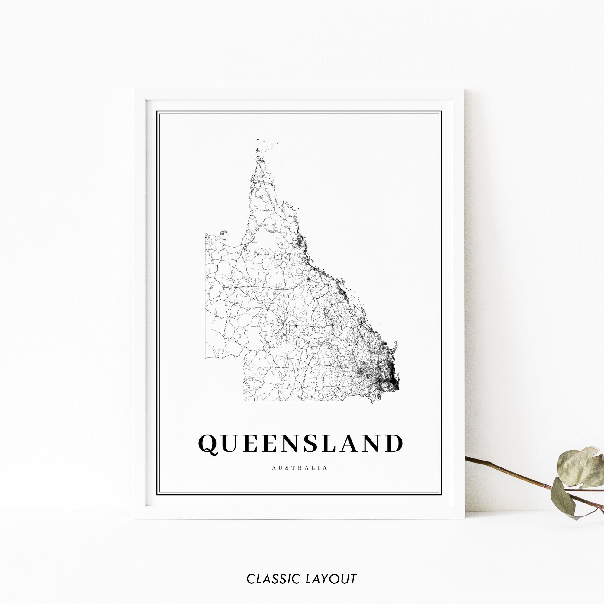 Queensland Australia Map Print, Road Map Art Poster, Brisbane QLD ...