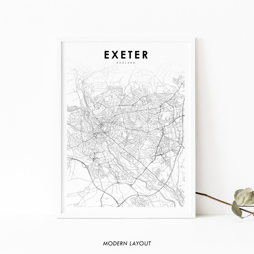 Exeter England Map Print, UK United Kingdom Map Art Poster, Devon City ...