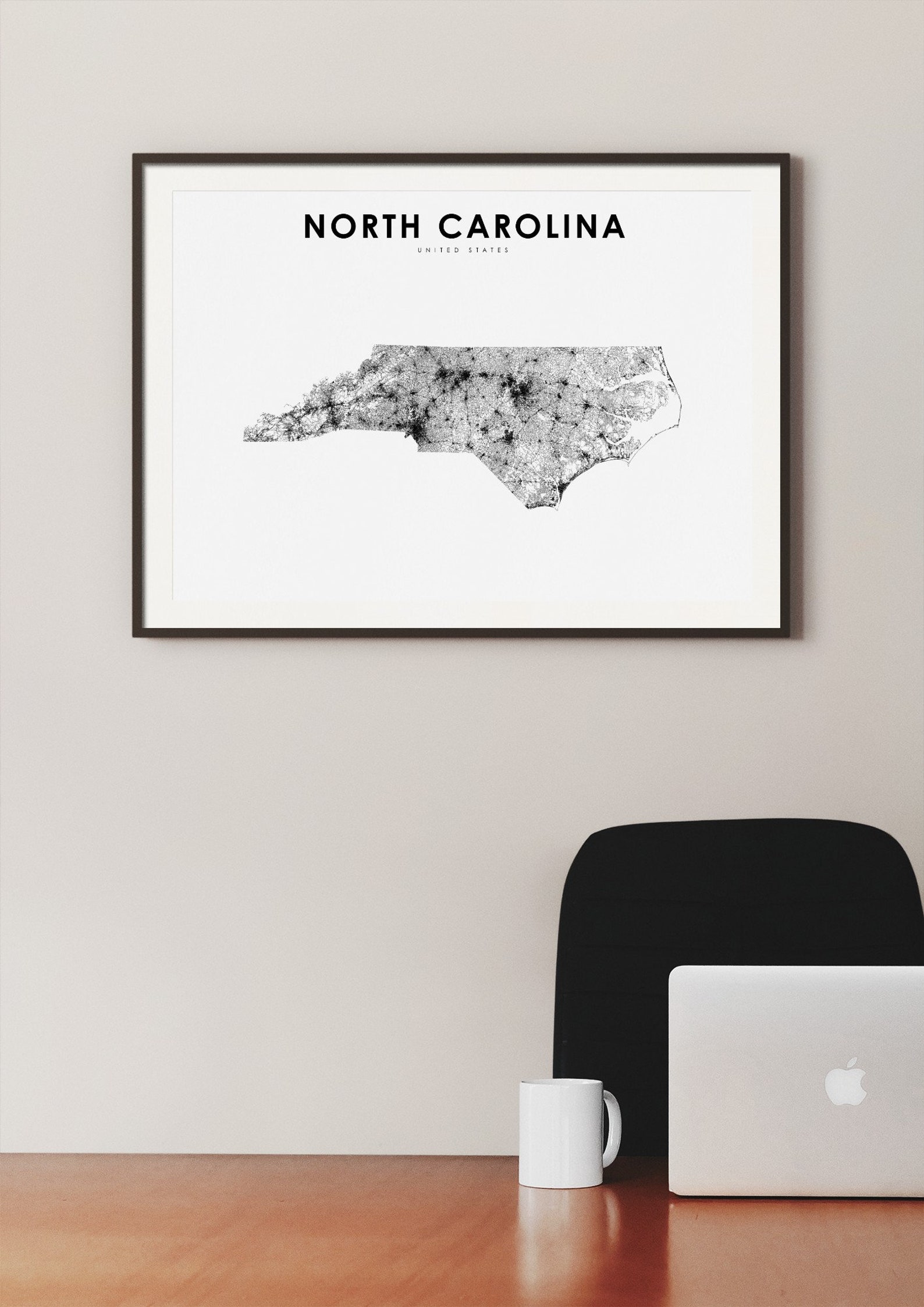 North Carolina Map Print State Road Map Print NC USA United | Etsy
