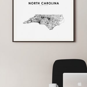 North Carolina Map Print, State Road Map Print, NC USA United States ...
