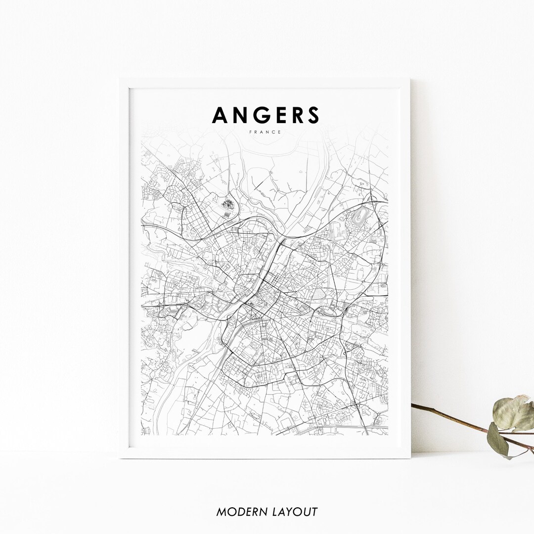 Angers France Map Print, Map Art Poster, Maine-et-loire Pays Loire City ...