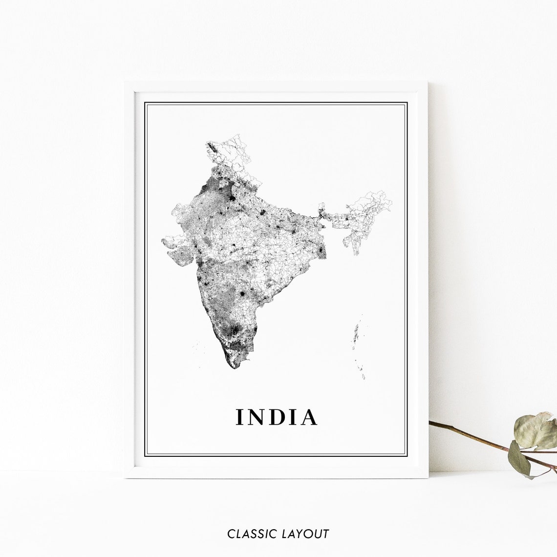India Map Print, Road Map Art Poster, Bhārat Gaṇarājya Mumbai New Delhi ...