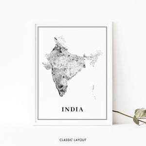 India Map Print, Road Map Art Poster, Bhārat Gaṇarājya Mumbai New Delhi ...