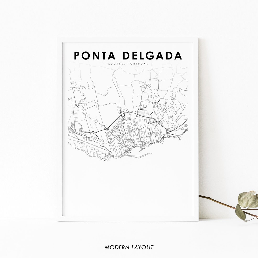 Ponta Delgada Azores Map Print, Portugal Road Map Poster, São Miguel ...