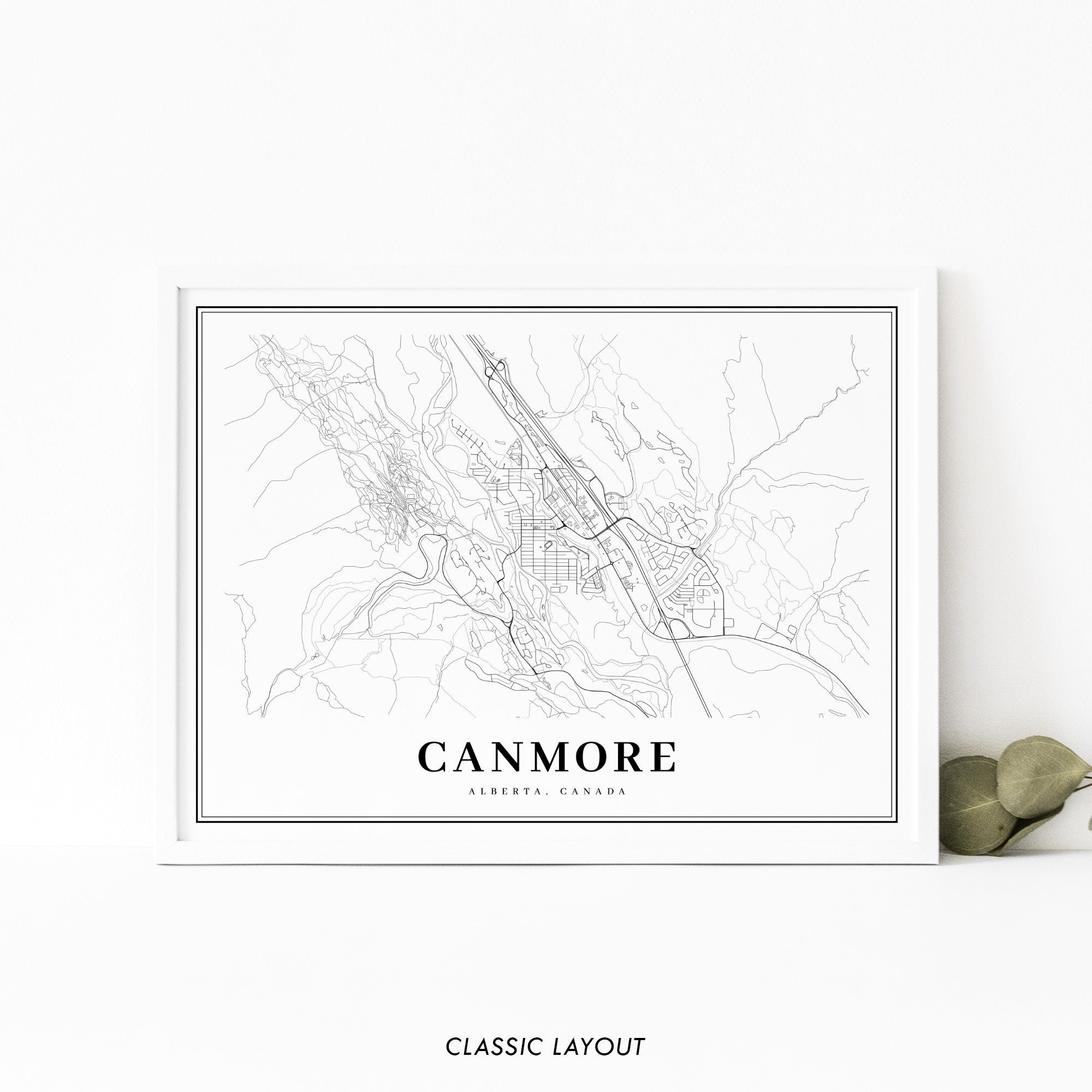 Canmore Alberta Map Print, AB Canada Poster, Banff, City Street Road ...