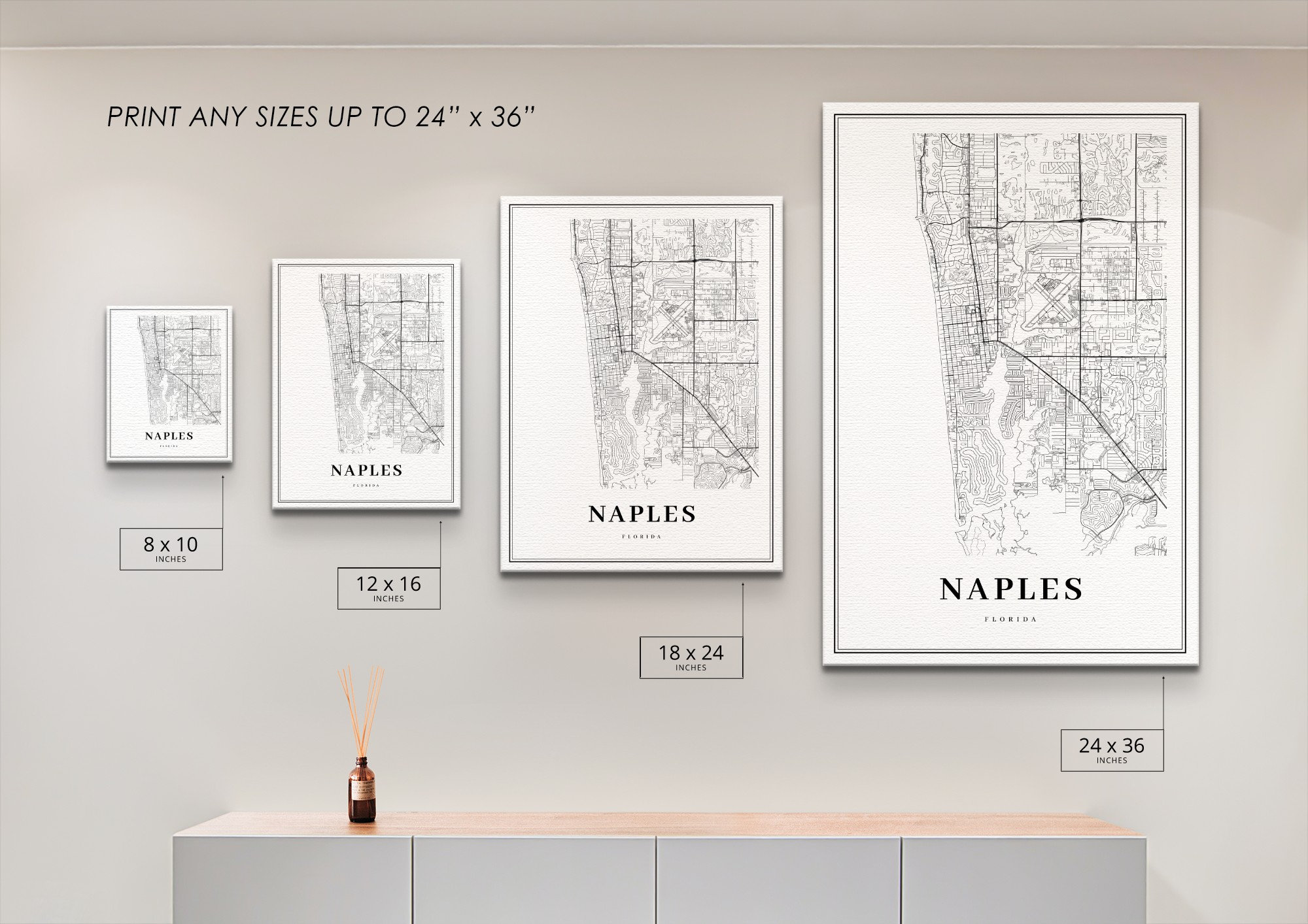 Naples FL Map Print, Florida USA Map Art Poster, Collier County, City ...