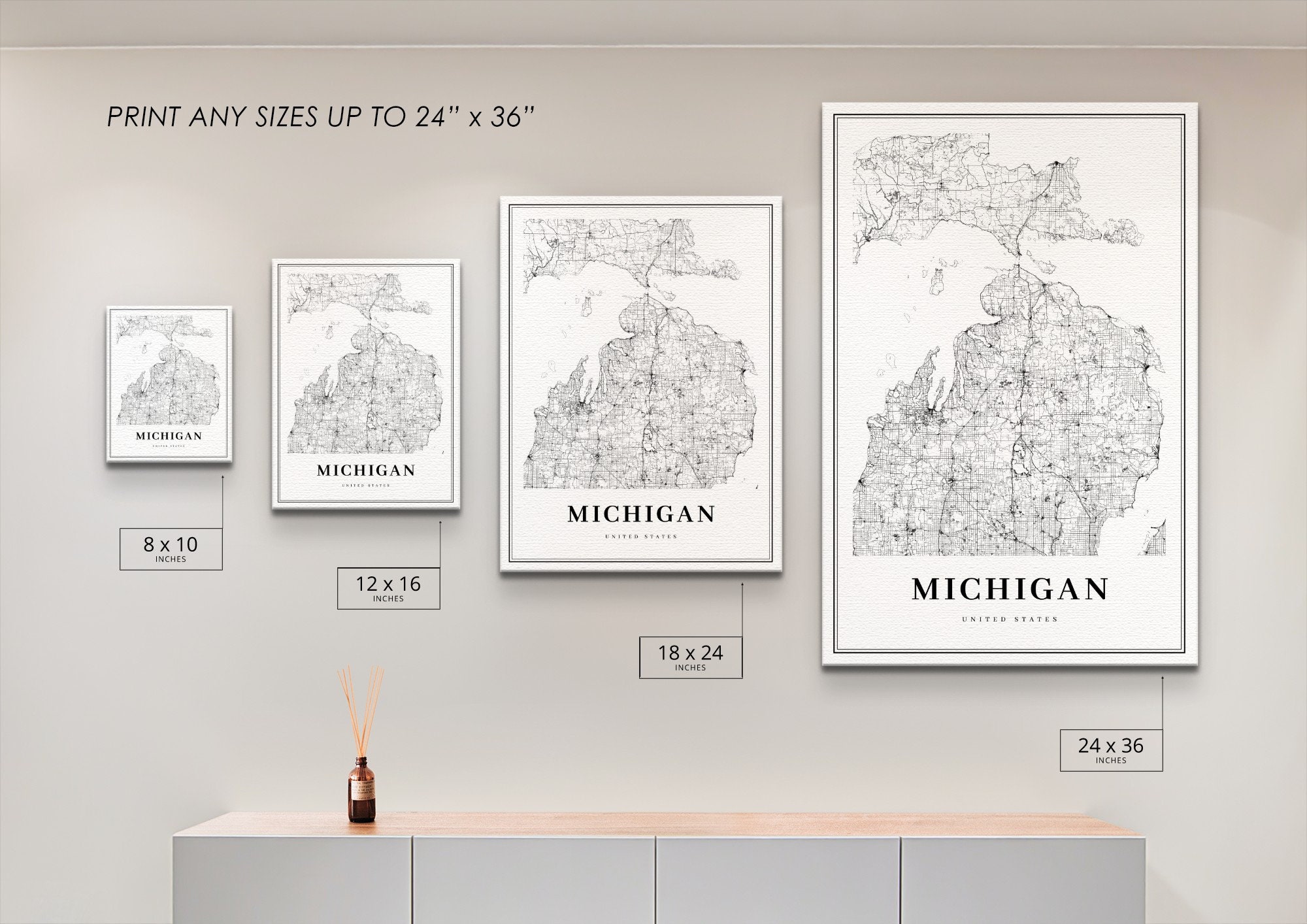 Northern Michigan Map Print State Road Map Print MI USA | Etsy