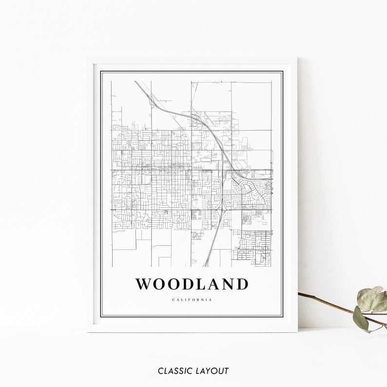 Woodland CA Map Print, California USA Map Art Poster, Yolo County, City ...
