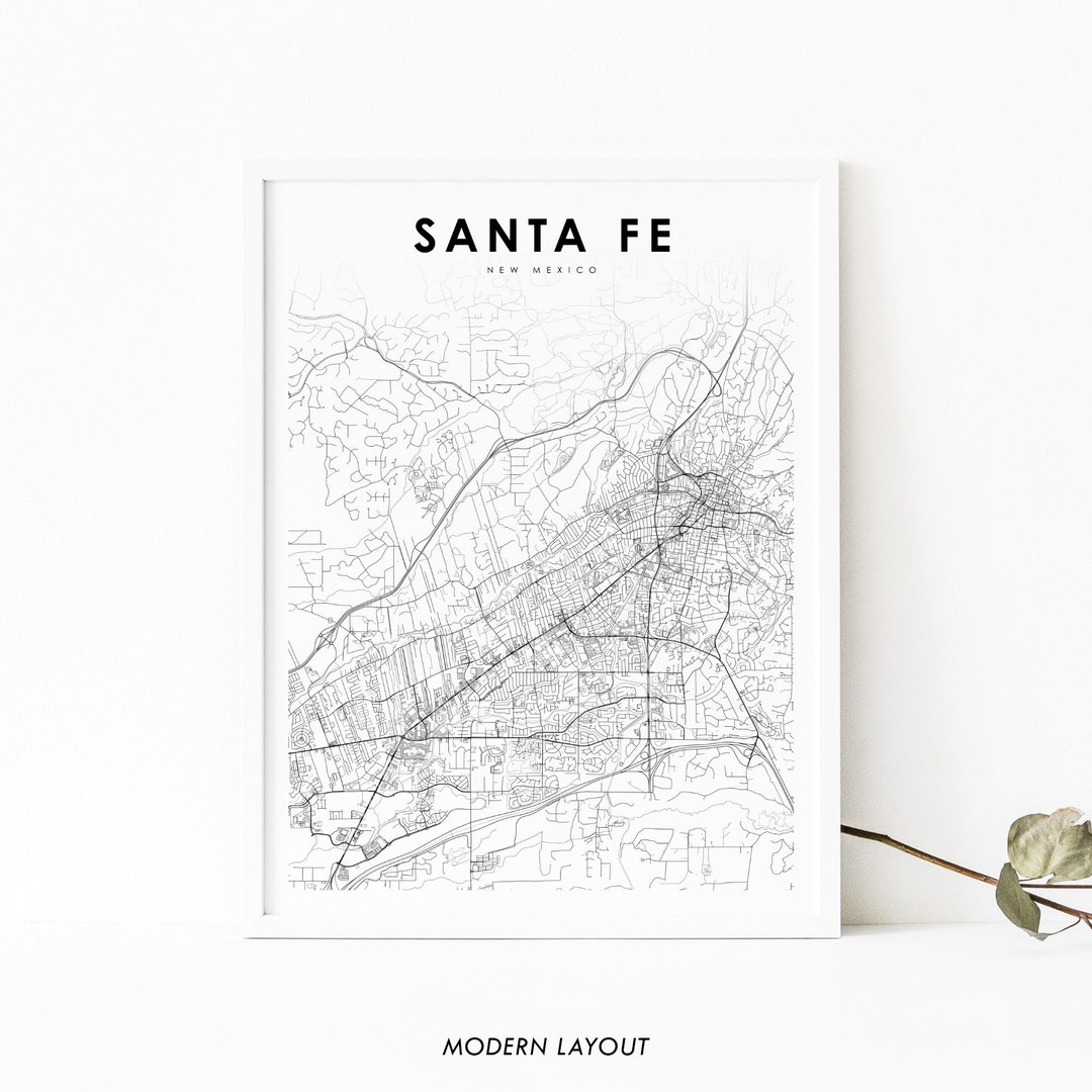Santa Fe NM Map Print, New Mexico USA Map Art Poster, City Street Road ...
