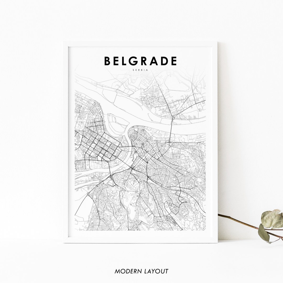 Belgrade Serbia Map Print, Map Art Poster, Beograd Београд Србија, City ...