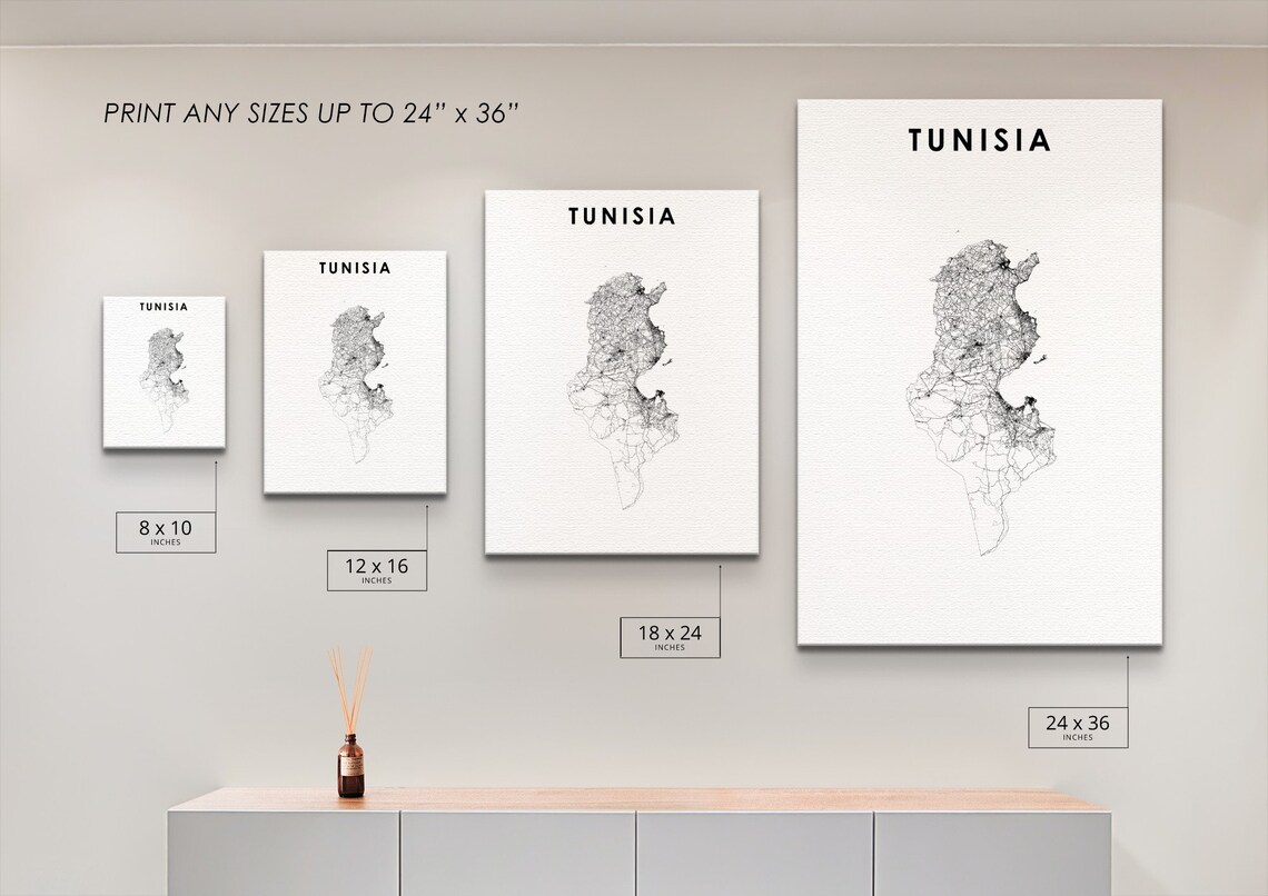 Tunisia Map Print Road Map Art Poster Tūnis Tunisie Tunis | Etsy