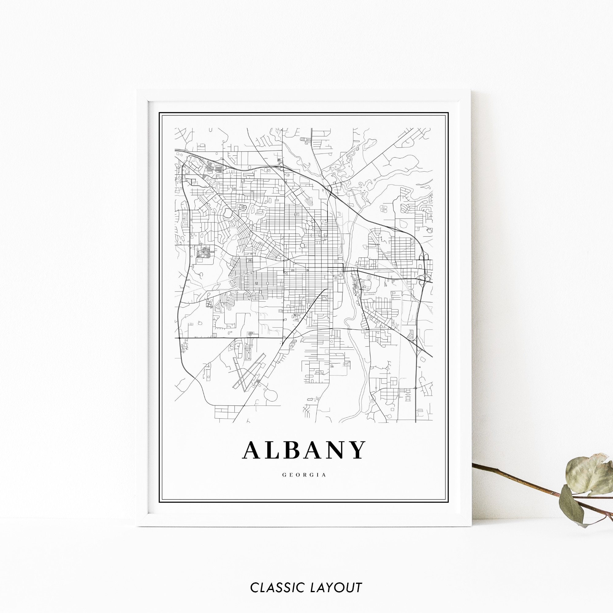 Albany GA Map Print, Georgia USA Map Art Poster, Dougherty County, City ...