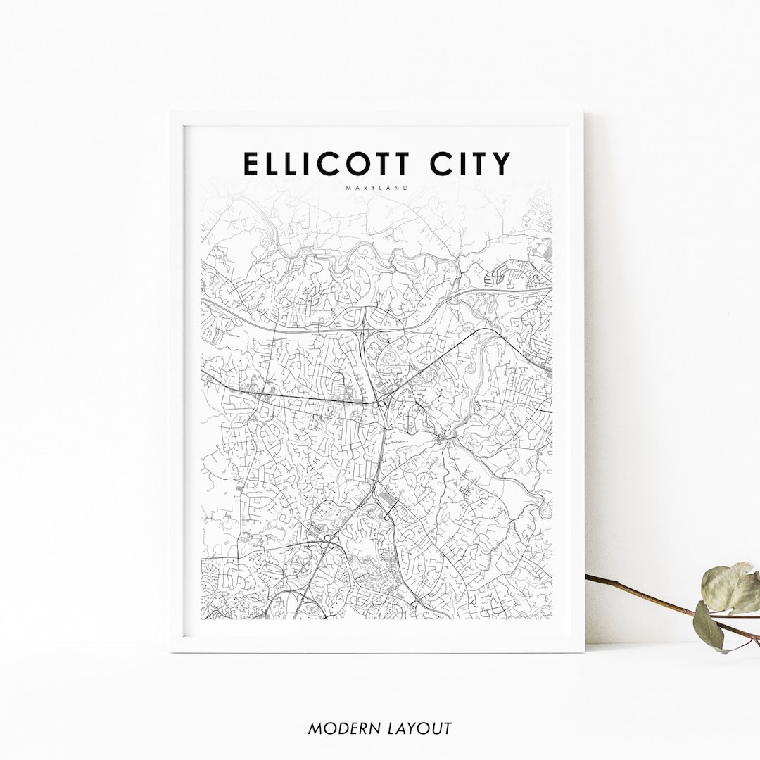 Ellicott City MD Map Print, Maryland USA Map Art Poster, City Street ...