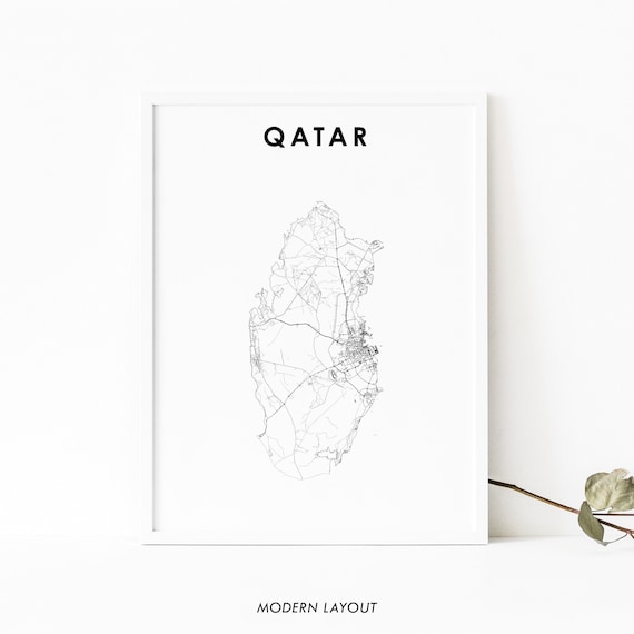 Qatar Map Print Country Road Map Art Poster Doha Qatar Arab | Etsy