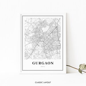 Gurgaon India Map Print, Gurugram Haryana Map Art Poster, New Delhi ...