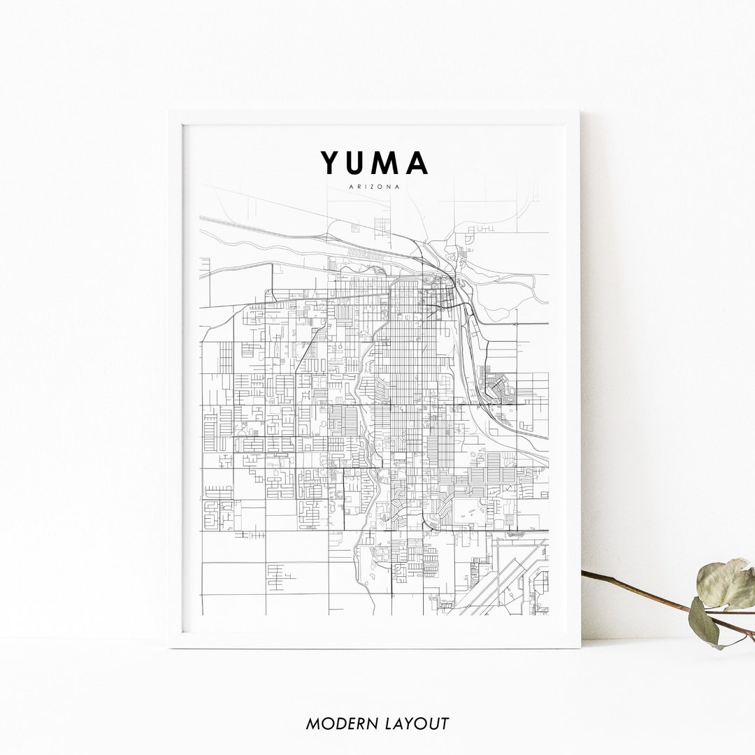 Yuma AZ Map Print, Arizona USA Map Art Poster, City Street Road Map ...