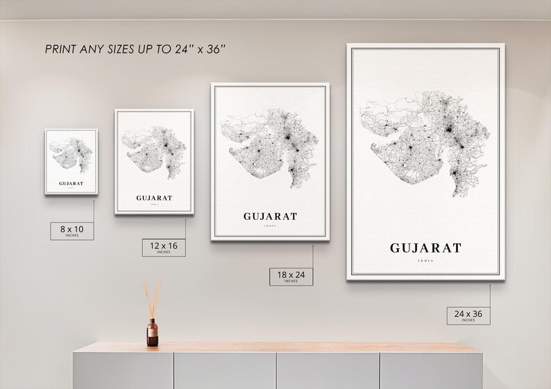 Gujarat India Map Print, Road Map Art Poster, Ahmedabad Gandhinagar ...