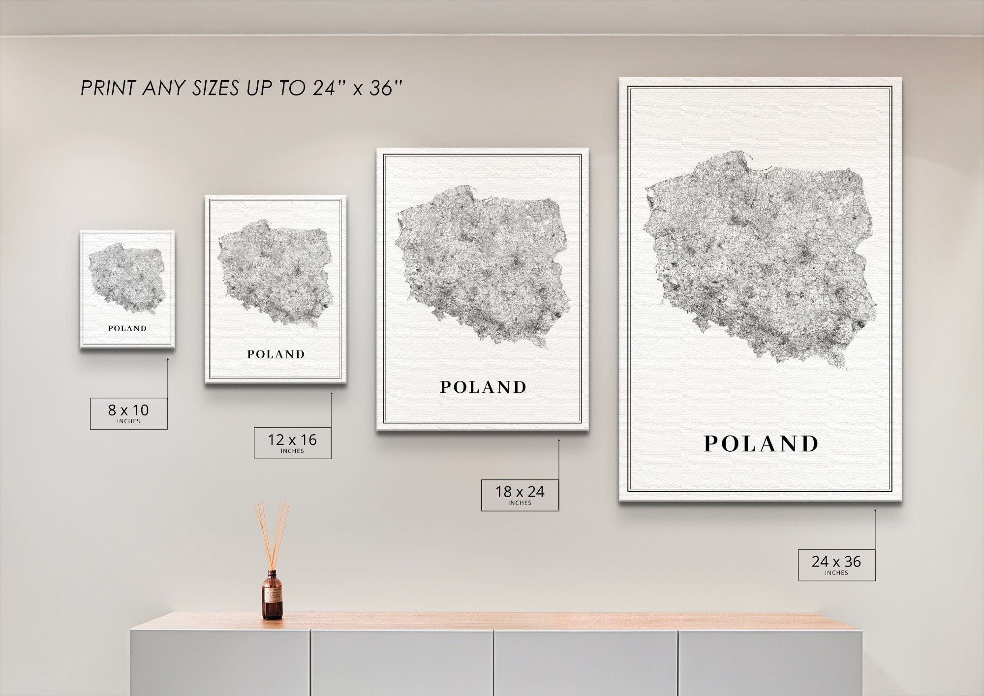 Poland Map Print Country Road Map Poster Polska Warsaw | Etsy