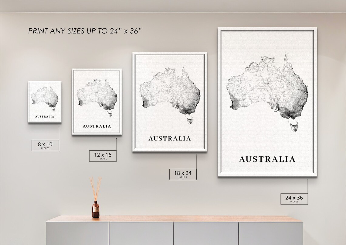 Australia Map Print, Country Road Map Art Poster, Sydney Melbourne ...