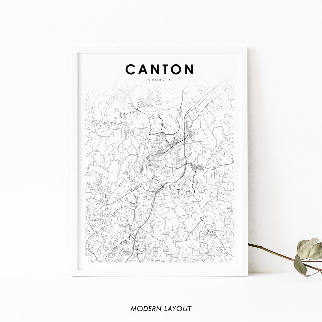 Canton GA Map Print, Georgia USA Map Art Poster, Cherokee County, City ...