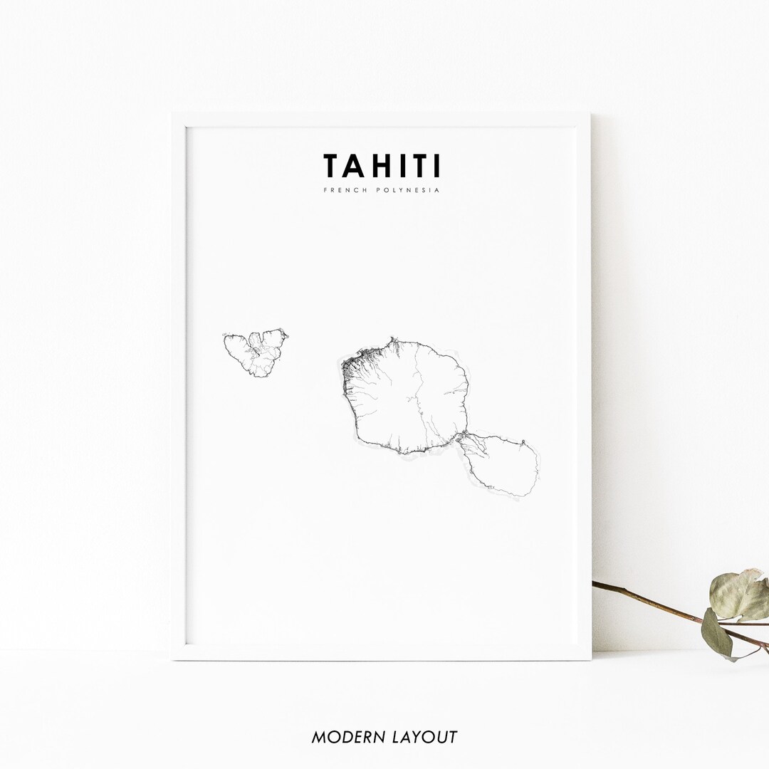 Moorea and Tahiti Map Print, French Polynesia Map Art Poster, City ...