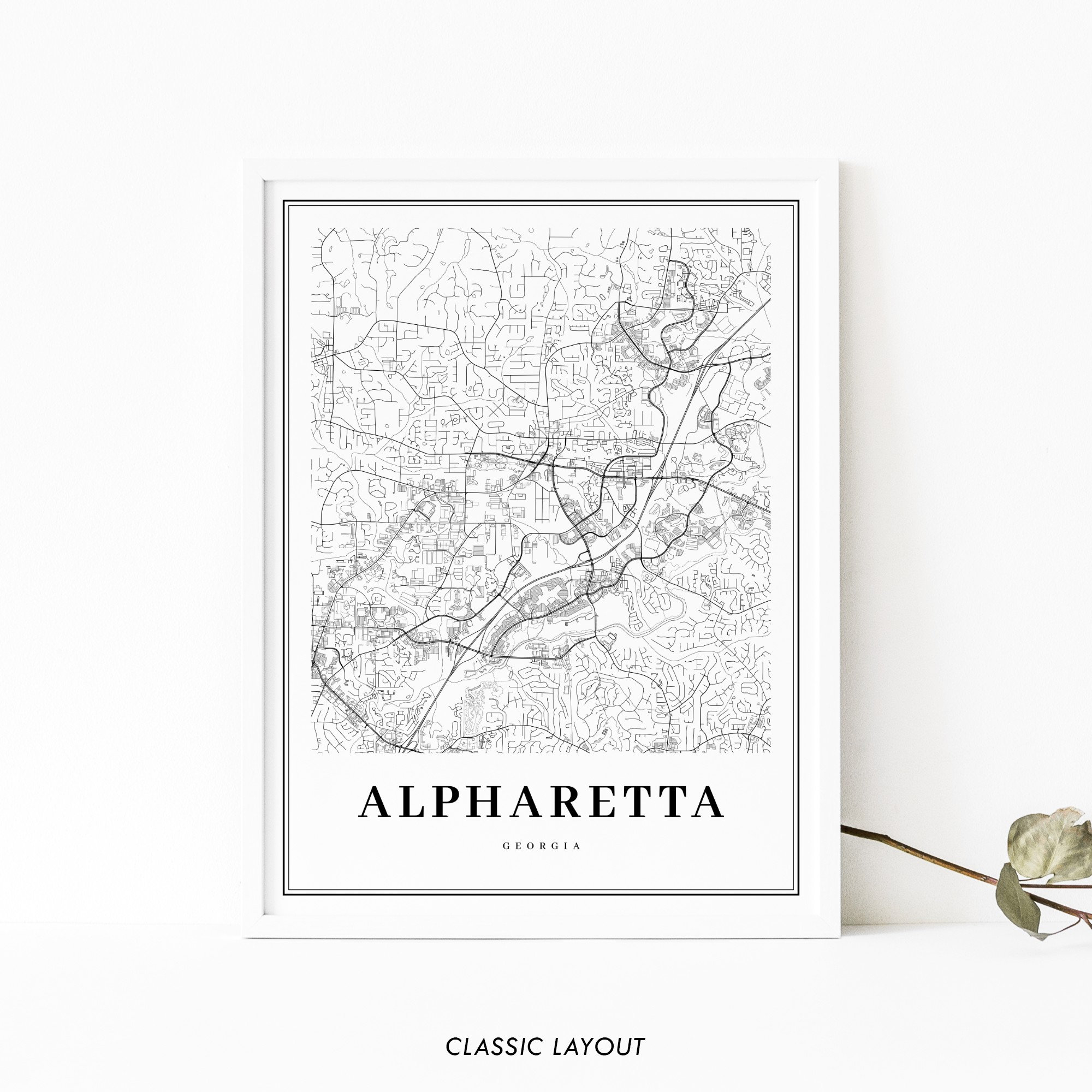Alpharetta GA Map Print, Georgia USA Map Art Poster, Fulton County City ...