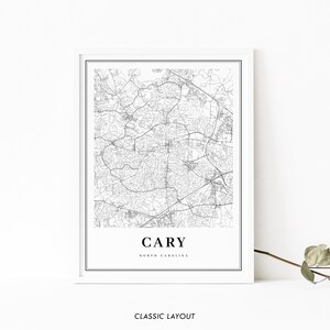 Cary NC Map Print North Carolina USA Map Art Poster Wake | Etsy