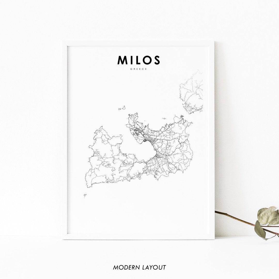 Milos Greece Map Print, Map Art Poster, Melos Μήλος Ελλάδα, City Street ...