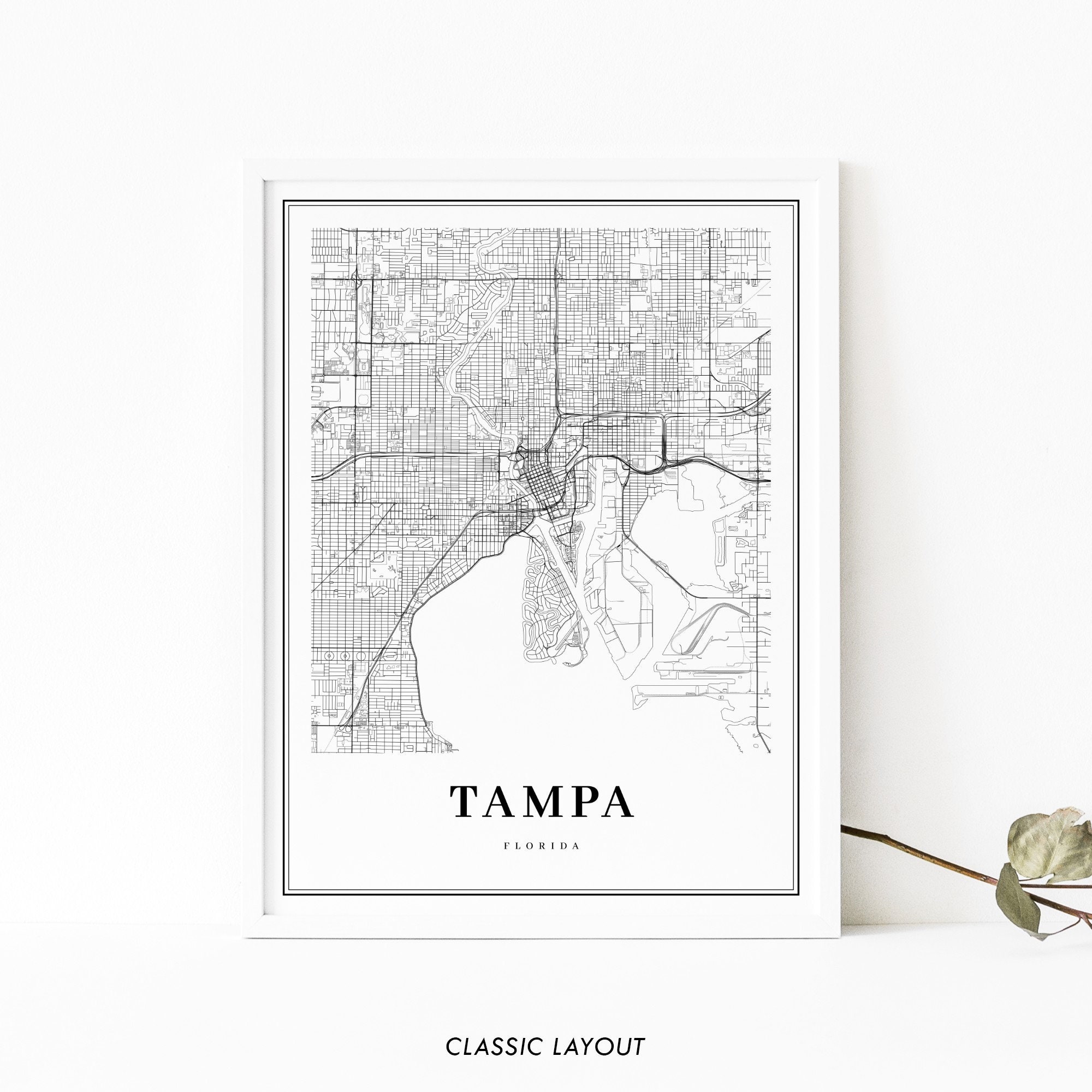 Downtown Tampa FL Map Print, Florida USA Map Art Poster, Tampa Bay City ...