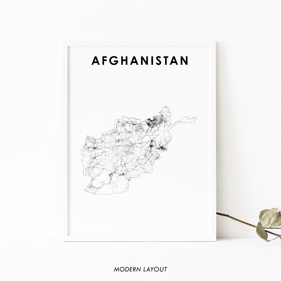 Afghanistan Map Print, Country Road Map Poster, Afġānistān Kabul Islam ...