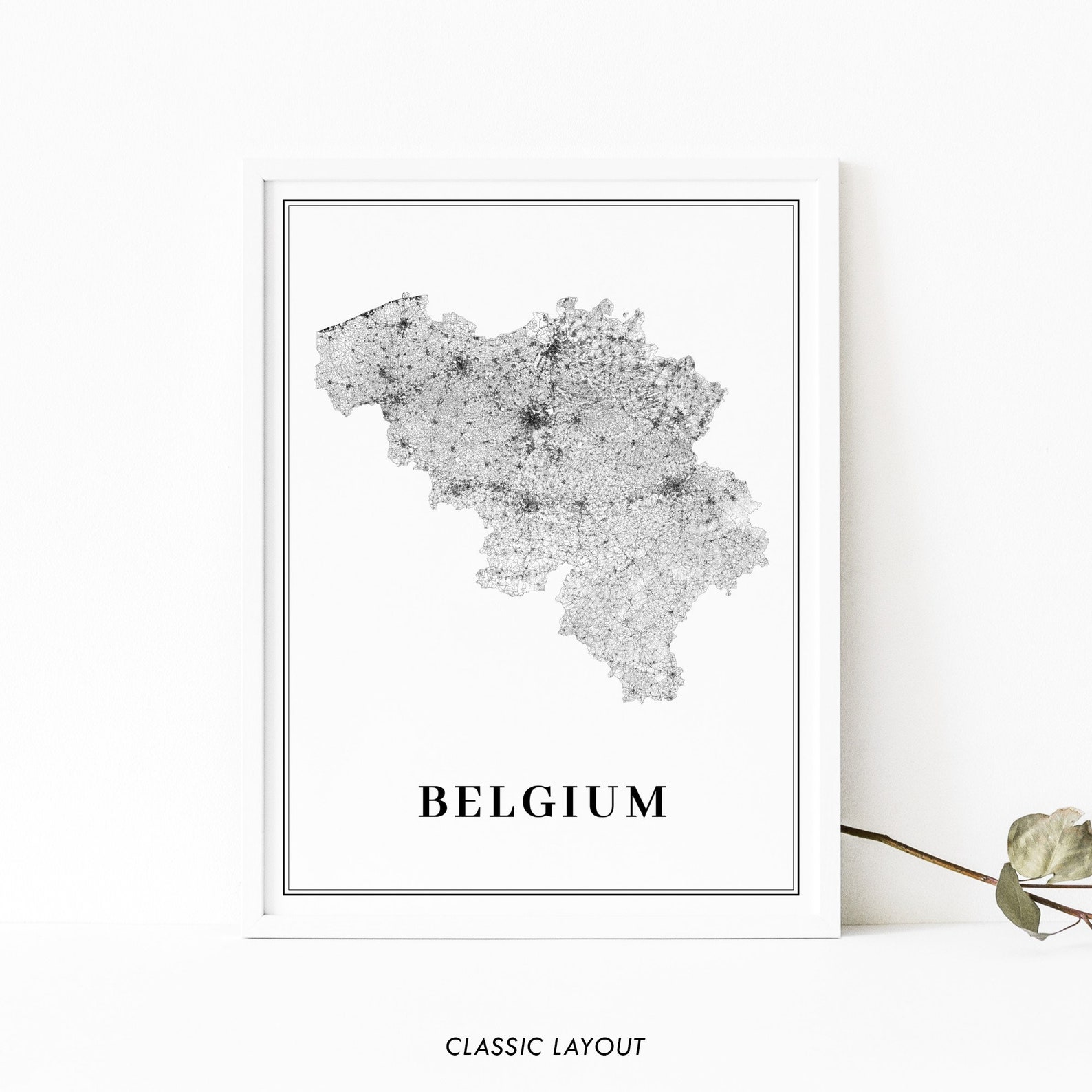 Belgium Map Print Road Map Art Poster Brussels België | Etsy