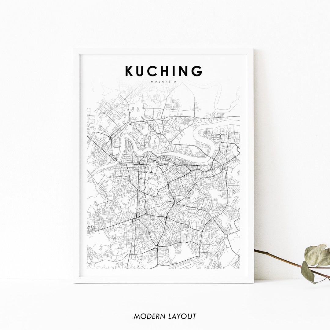 Kuching Malaysia Map Print, Map Art Poster, Sarawak 古晉, City Street ...