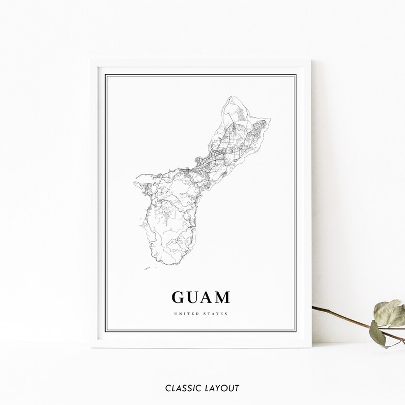 Guam Map Print, United States Map Art Poster, Guåhån Dededo Hagåtña ...