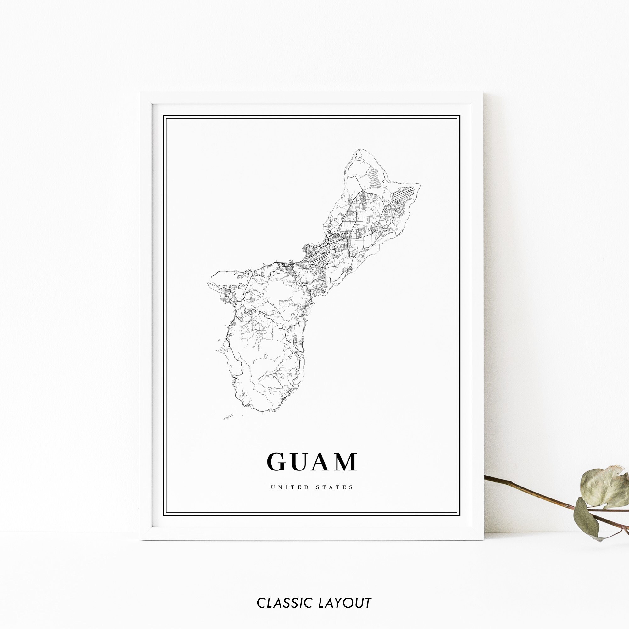 Guam Map Print United States Map Art Poster Guåhån Dededo | Etsy