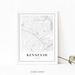 Kennesaw GA Map Print, Georgia USA Map Art Poster, Cobb County, City ...