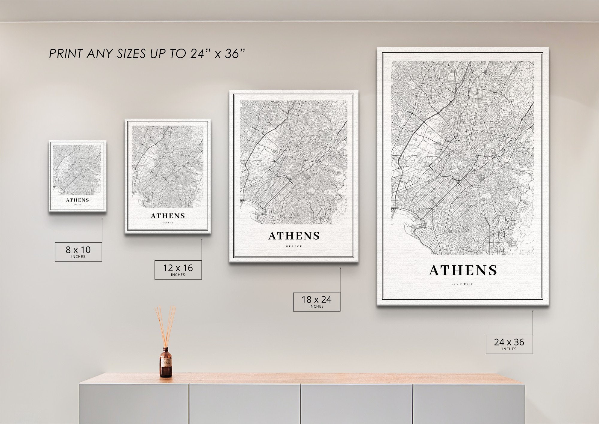 Athens Greece Map Print, Map Art Poster, Αθήνα Ελλάδα, City Street Road ...