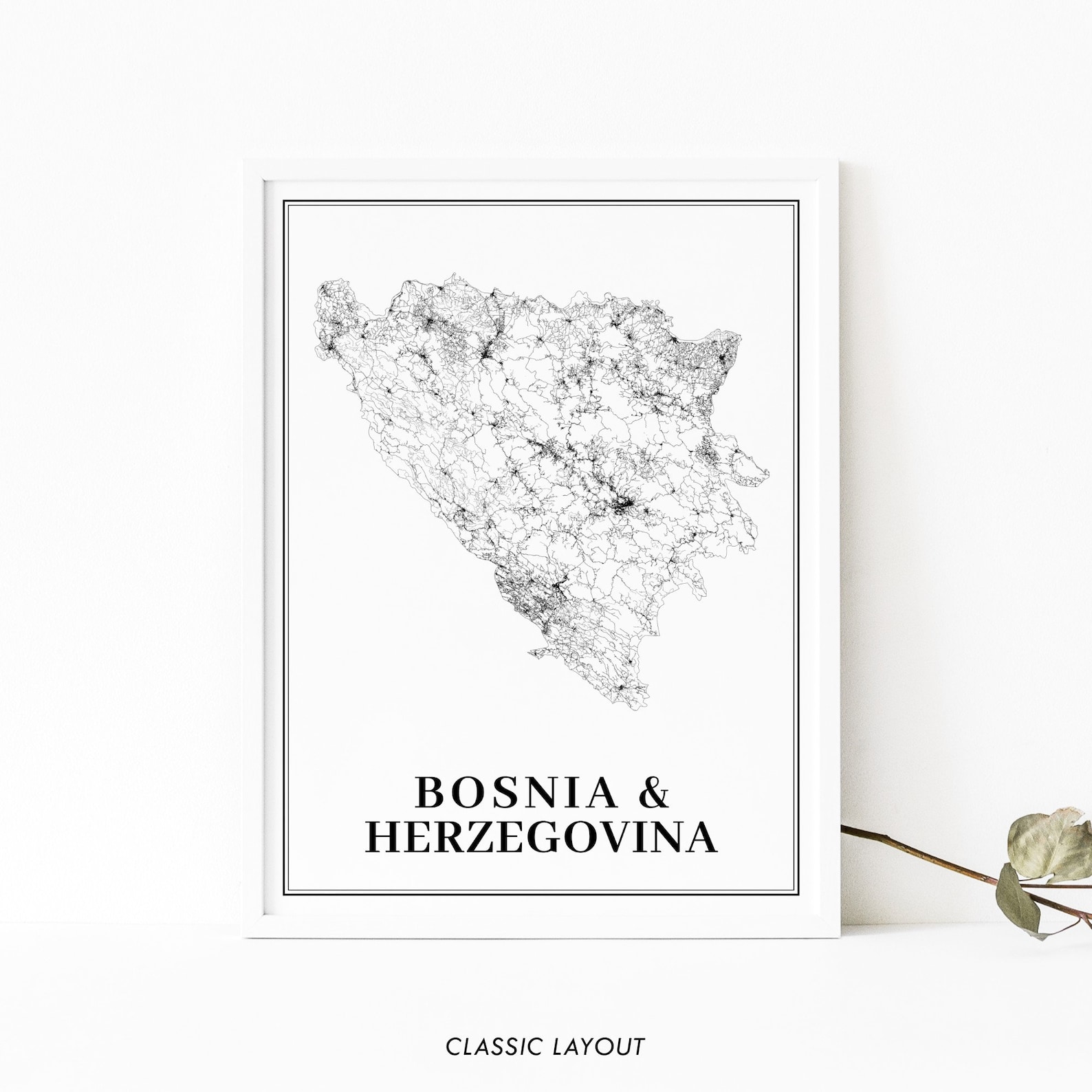 Bosnia and Herzegovina Map Print, Road Map Art Poster, B&H Bih Europe ...