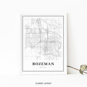 Bozeman MT Map Print, Montana USA Map Art Poster, Gallatin County, City ...